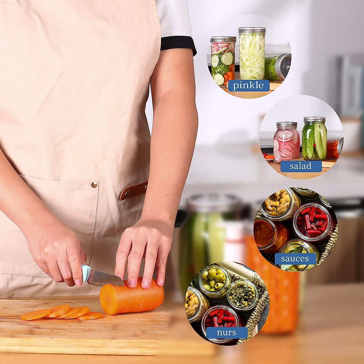 YARWELL Vacuum Lids for Wide Mouth Mason Jar (6 Lids + Pump)