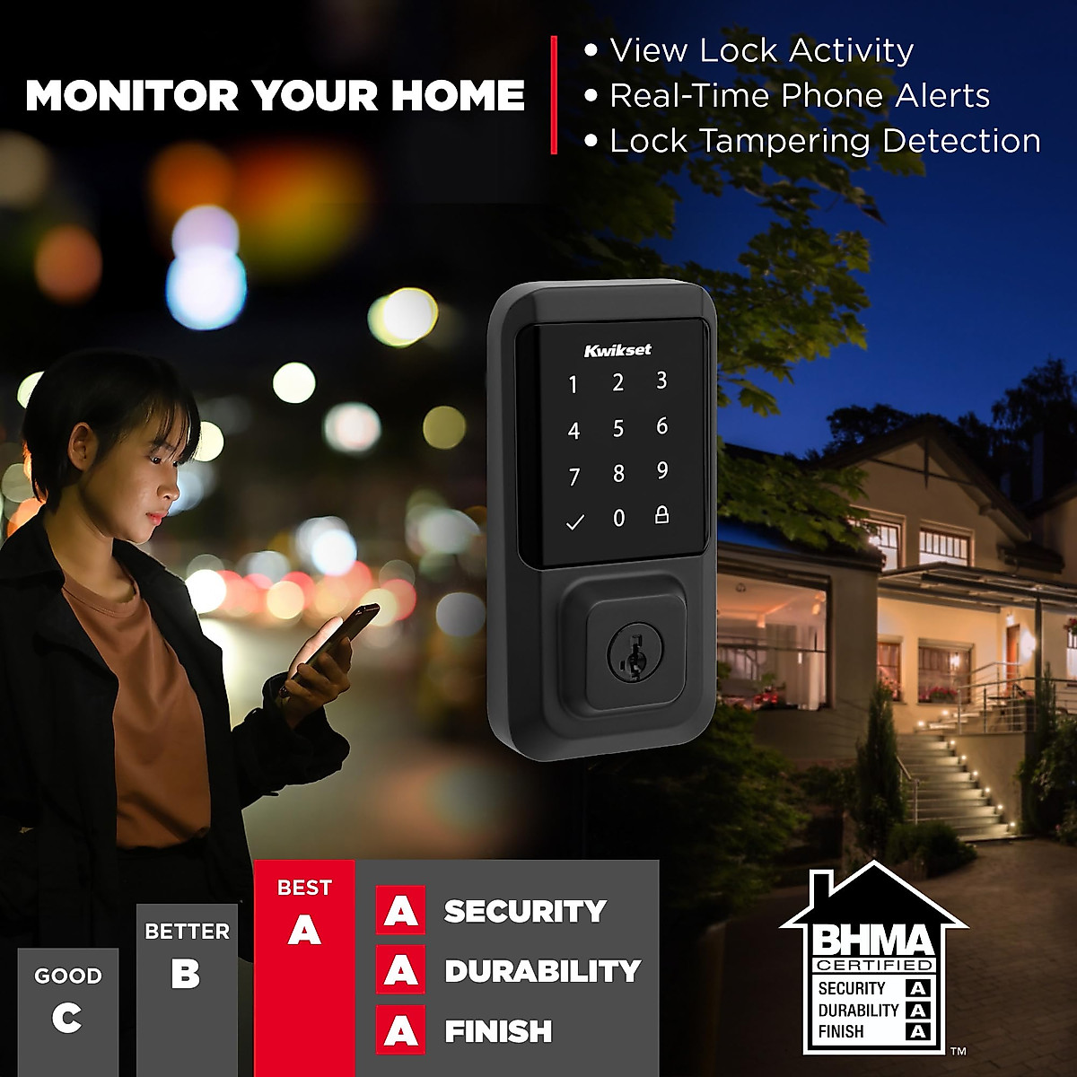 Kwikset 99390-004 Halo Wi-Fi Smart Lock Keyless Entry Electronic Touchscreen Deadbolt Featuring SmartKey Security, Matte Black