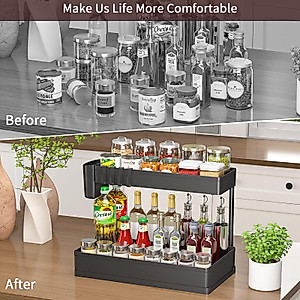 WAKISA Under Sink Organizers 2 Pack, Bathroom Organizers Under Cabinet Storage, 2 Tier Counter Storage with Drawer/Hooks/Cups, L Shape Large Capacity Organization and Storage for Home Kitchen Bathroom