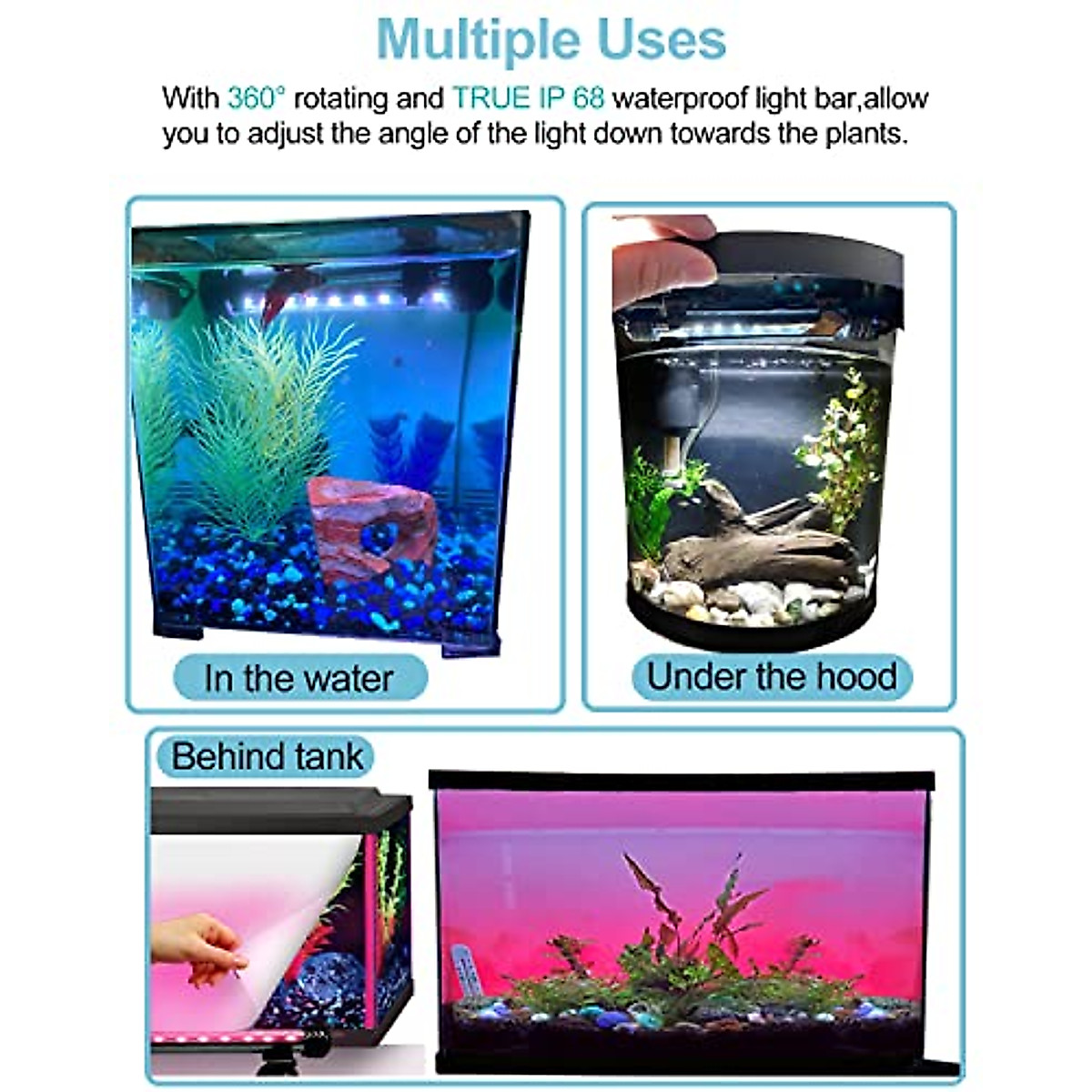 MingDak Fish Aquarium Tank Light - Aquarium Background Light with Timer Auto On/Off,Wireless Remote Control,RGB Colored Changing, Underwater Submersible LED Light,7.5 inch 9 LEDs