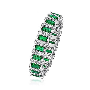 Ross-Simons 1.00 ct. t.w. Simulated Emerald and .44 ct. t.w. CZ Eternity Band in Sterling Silver. Size 8