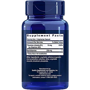 Life Extension Mega Benfotiamine, 250 mg, 180 Veg caps with Thiamine - Vitamin B1 Supplement