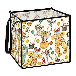 Vintage Circus Clown Storage Bin Collapsible Toy Storage Basket Cube Laundry Basket Waterproof Nursery Hamper with Handles for Toys Nursery Kids Home Laundry Bathroom Office Decor