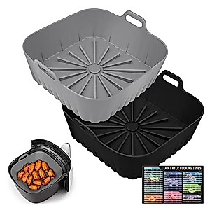 Air Fryer Silicone Liners 9 Inch Reusable Air Fryer Reusable Basket For 6 to 9QT, 2 PCS Square Air Fryer Pot Insert for Oven Microwave Accessories