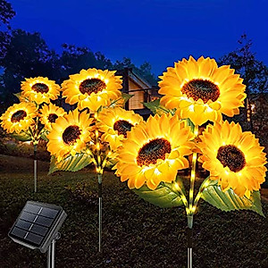 Homeleo Solar Lights Outdoor Garden Waterproof,Upgraded 3-Pack 9 Flowers Solar Sunflowers Stake for Yard Decor,LED Artificial Flowers for Lawn Patio Porch Flowerbed Pathway Grave Cemetery Decorations
