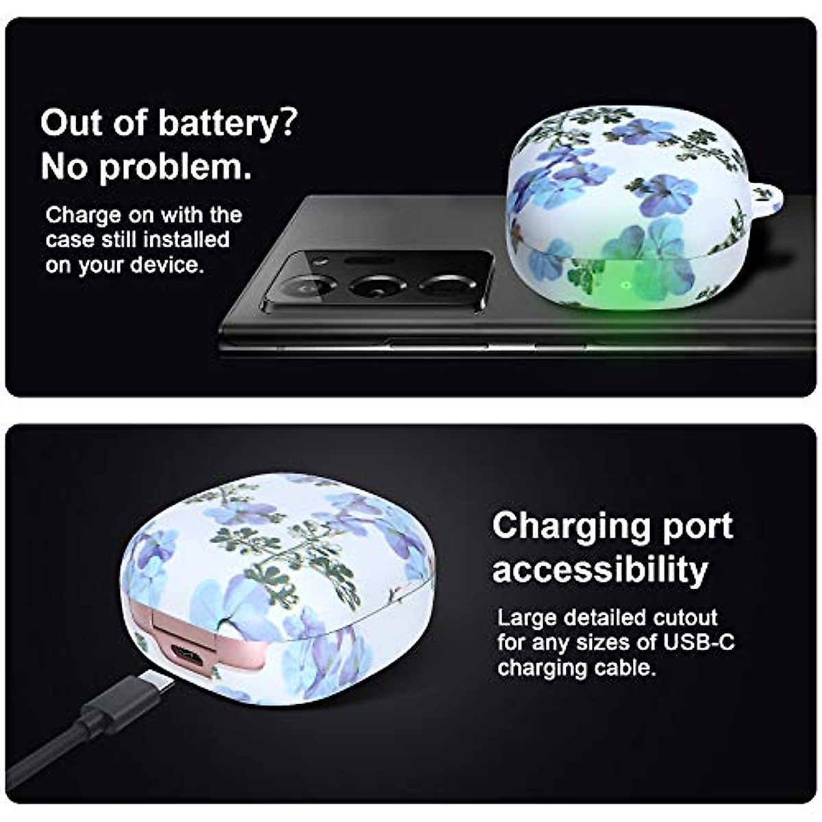 PC Plastic Hard Shell Case Cover for Galaxy Buds Live 2020/Galaxy Buds Pro 2021with Carabiner Anti-Lost & Shockproof Skin Accessories Compatible 2021 Latest Samsung Galaxy Buds 2 (Petal-Blue)