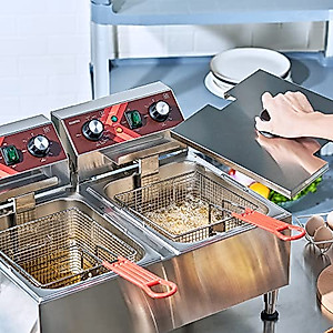 EGGKITPO Deep Fryers Stainless Steel Commercial Deep fryer with Timer Dual Tank Electric Deep Fryer with 2 Baskets Large Capacity 10L X 2 Electric Countertop Fryer for Restaurant and Home, 120V 3600W