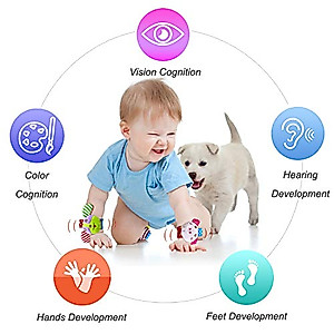 LAMMAZ Baby Soft Rattle, Baby Infant Wrists Rattle and Foot Rattles Finders Socks Set Developmental Soft Toys for Newborn (8 PCS -B)