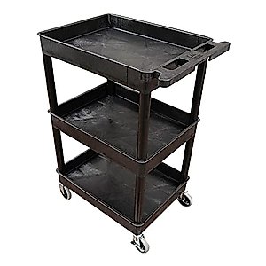 Offex 39.25" H Mobile Multipurpose Utility Tub Cart with 3 Shelves and Push Handle - Black, Great for Warehouse, Garage and More