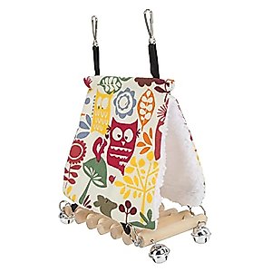 Yuehuamech Bird Nest Parrot Hammock Hanging Cage Tent Winter Warm Parrot Cage Swing Cave House Bed Hut Tent for Parakeet Cockatiels Budgies Cockatoo Canary (Colorful Forest)