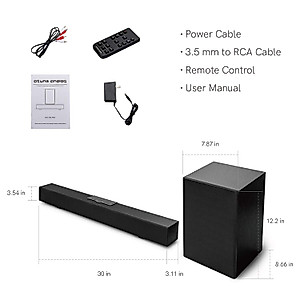 atune analog TV Wired Wireless Sound Bar, Bluetooth 5.0 Soundbar with Wireless Subwoofer, Compatible with 2.1 Channel Dolby Digital - 30In
