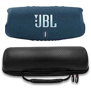 JBL Charge 5 Waterproof Portable Speaker with Built in Powerbank and gSport Carbon Fiber Case (Blue)