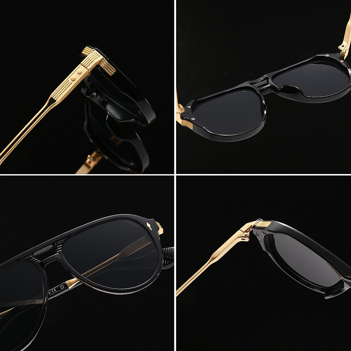 AIEYEZO Retro Aviator Sunglasses for Men Women Classic Military Pilot Sun Glasses 70s Vintage Shades (Black/Gold)