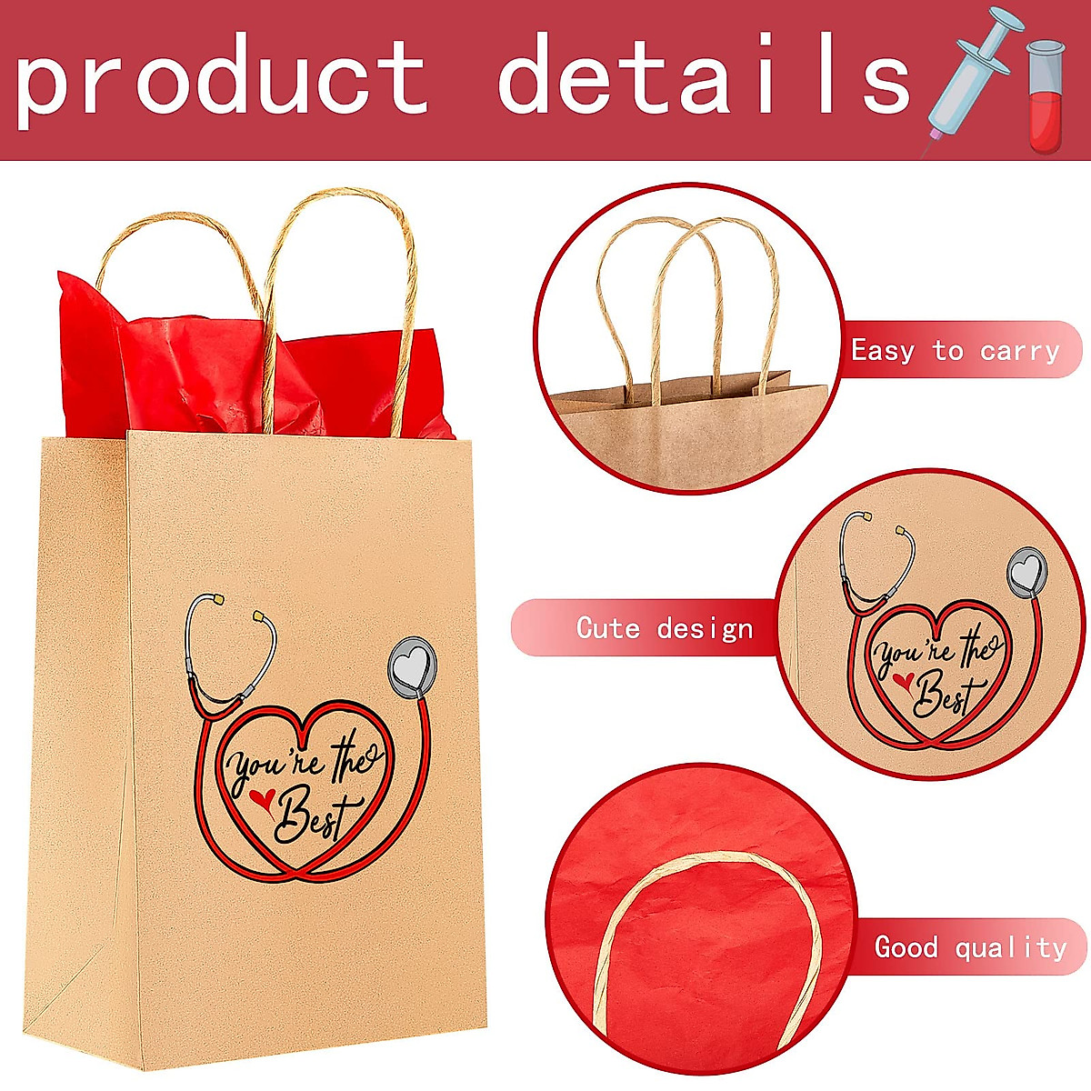 18 Brown Bags with Handles Reusable Brown Paper Gift Bags with 18 Sheet Tissue Papers Nurse Gift Bag Assorted Brown Paper Bags Nurses Week Bags Craft Bags for Nurse Party Supplies Shopping Boutique