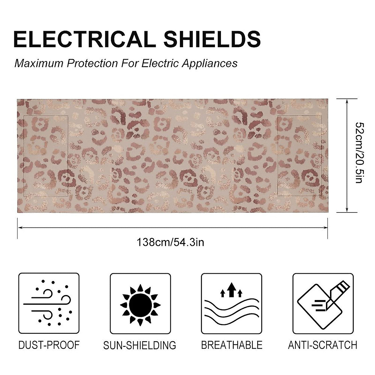 Rose Gold Leopard Pattern Washing Machine Dryer Top Cover Refrigerator Fridge Dust-Proof Cover with Storage Pockets Bags Sunscreen Cover Kitchen Christmas Decor