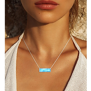 Beaux Bijoux Sterling Silver Natural Larimar Bar Necklace Blue Dainty Necklace for Women