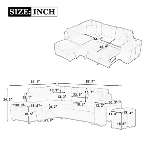 Olodumare 87.7" L-Shaped Sectional Pull Out Sofa Bed Sleeper Sofa,Corner Sofa with Storage Ottoman,2 Throw Pillows,2 Stools,Wireless Charger and Two Hidden USB Ports for Living Room,Small Space,Cream