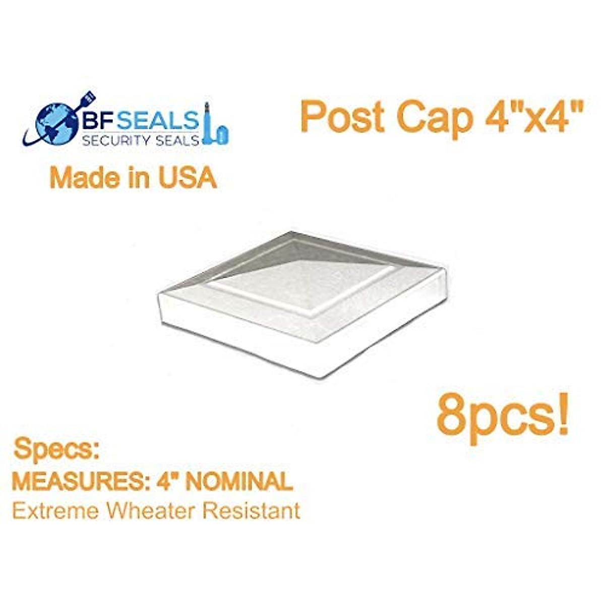Plastic Post Cap, designed for 4 x 4 in. Elegant White color, 8 pcs. for The Wood 4"x4" Post You Must use The 3.5"x3.5" Cap.Extreme Weather Resistant, Made in USA. ONLY Delivery from USA.
