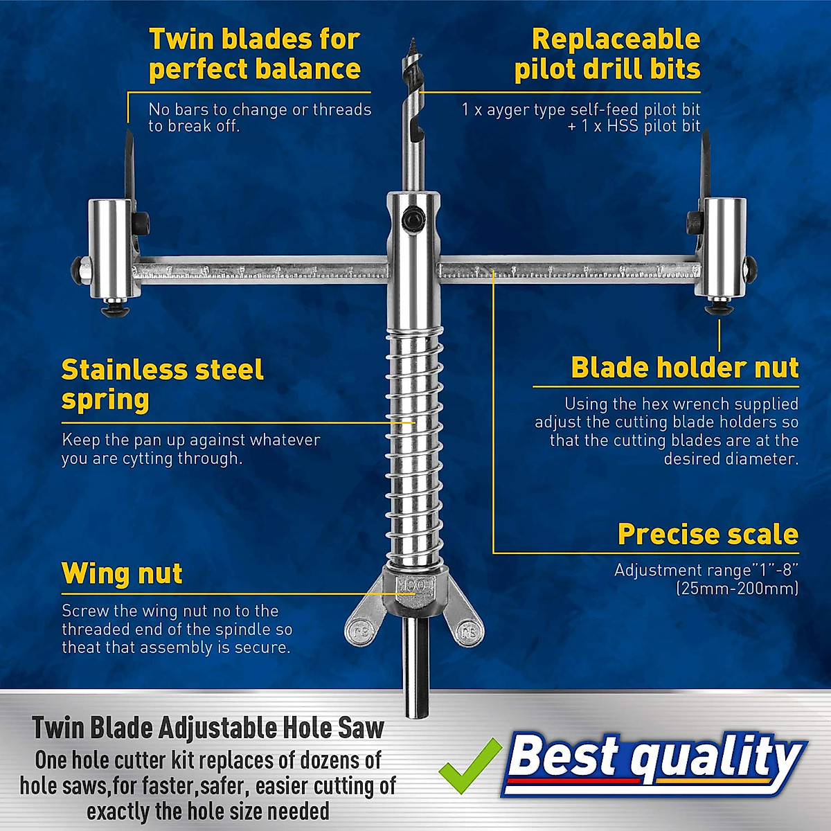 Amartisan Hole Cutter, 1-5/8" to 8" (40-200mm) Adjustable Hole Saw Cutter, with ABS Dust Shield for recessed Lights, Ceiling Speakers, Vent Holes