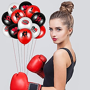 36 Pack Boxing Latex Balloons Boxing Match Birthday Party Latex Balloons 12 Inch Red Black and White Balloons Large Red and Black Boxer Sport Birthday Party Decorations for Boxing Theme Birthday Party