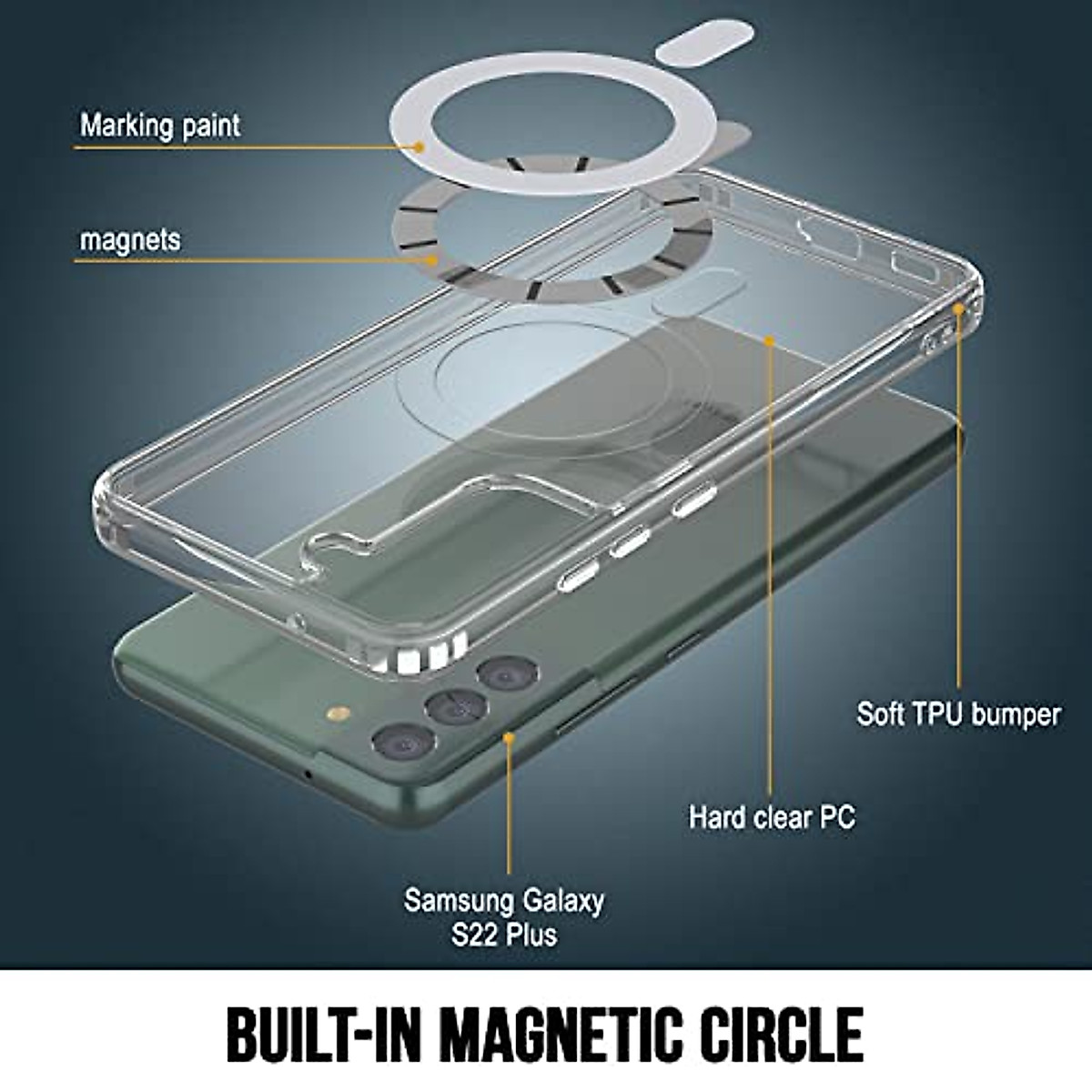 PunkCase Galaxy S22 Plus Magnetic Wireless Charging Case [ClearMag Series] Thin, Protective & Scratch Resistant Acrylic Case W/TPU Bumpers & Built-in Charge Circle for Galaxy S22 Plus 5G (6.6")