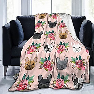HAZIMCS Flannel Fleece Plush Throw Blanket,French Bulldog Floral Dog Cute pet Gifts Dog Breed Throw for Spring Recliner, Air Conditioning Blanket Quality Washable 50"x40"