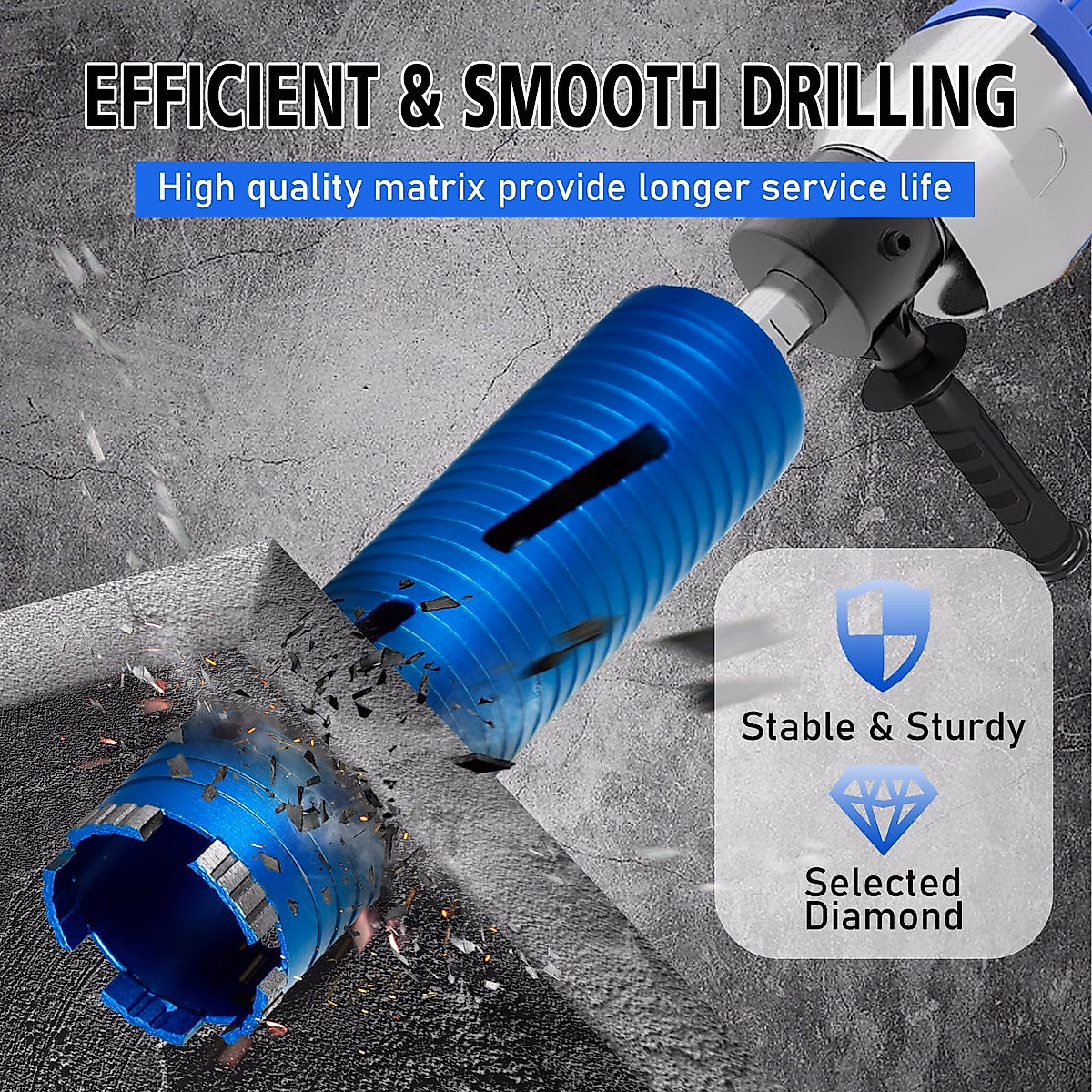 SALI Diamond Core Drill Bits 2" Diameter 10"/254mm Drilling Depth 5/8-11" Thread Core Bit Turbo Laser-Welded Segments for Cured Concrete with Rebar, Brick, Block, Masonry, Stone with Two Adapters