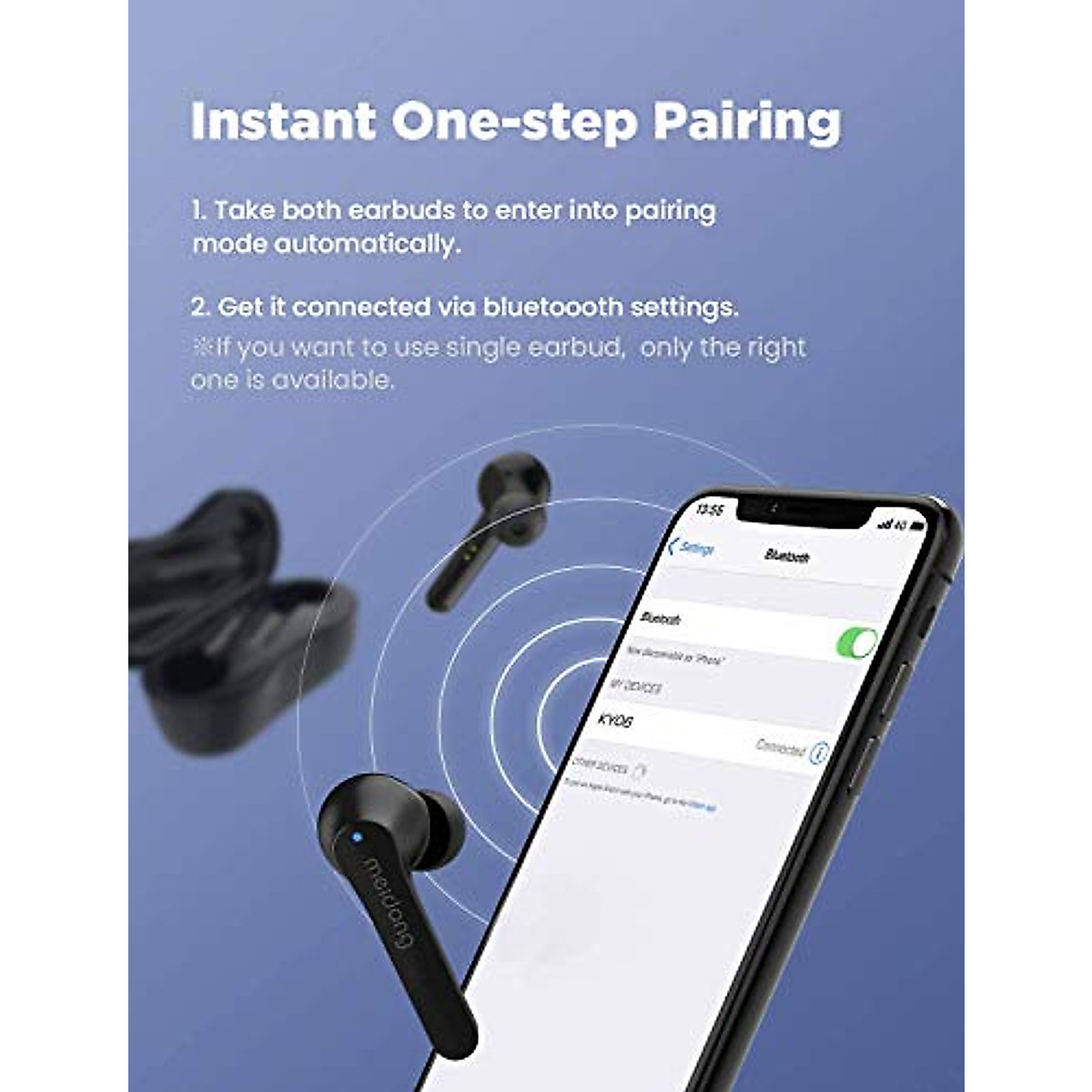 meidong True Wireless Earbuds, Bluetooth Earbuds Headphones V5.0 KY06 in-Ear Earphones (Black)