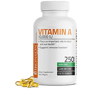 Bronson Vitamin A 10,000 IU Premium Non-GMO Formula Supports Healthy Vision & Immune System and Healthy Growth & Reproduction, 250 Softgels