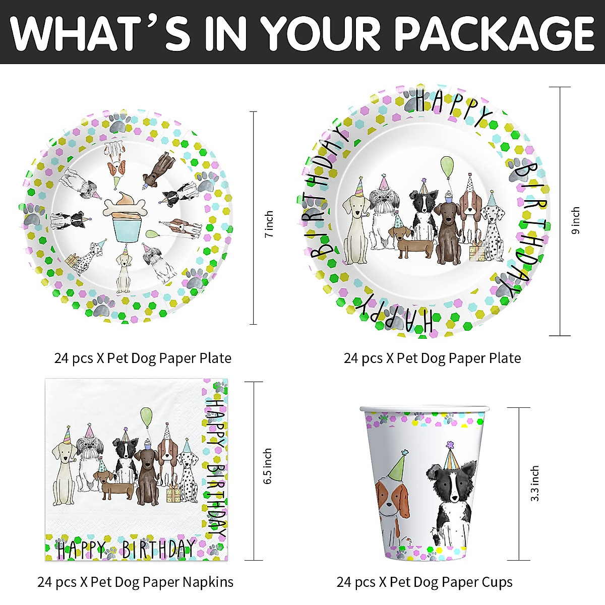 Xigejob Puppy Dog Birthday Party Supplies, Dog Party Decorations Tableware, Paper Plate, Cup, Napkin, Tablecloth, Cutlery, Straw, Puppy Dog Theme Birthday Baby Shower Decorations Dinnerware | Serve 24