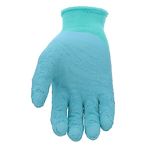 Miracle-Gro MG30851 Durable Grip Gloves – [1 Pair, X Small] Blue/Floral, Crinkle Latex Dipped Gloves with Knit Shell