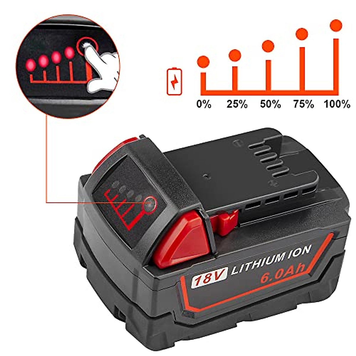 ARyee 18V 6.0Ah M18 M18B Xc Battery Replacement for Milwaukee Lithium Battery Power Tools 48-11-1820 48-11-1840 48-11-1850 48-11-1828 48-11-1815 Cordless Tool Batteries with LED Indicator