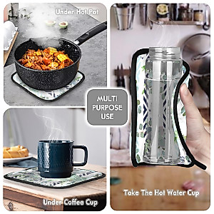 Plant Green Flowers Oven Mitts and Pot Holders Sets of 2 Heat Resistant Non-Slip Kitchen Gloves Hot Pads with Inner Cotton Layer for Cooking BBQ Baking Grilling