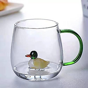 QIANSHENG 3D Coffee Mug Borosilicate Glass Cute Animal Inside Cup Cartoon Figurine Teacup for Women Men, 13.5oz