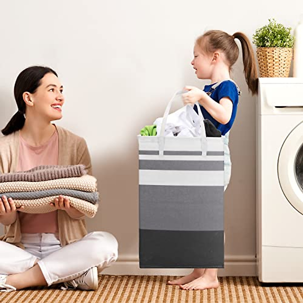 6 Pieces 75 L Laundry Hamper Freestanding Large Laundry Basket Organizer Waterproof Collapsible Tall Clothes Hamper Storage Basket with Easy Carry Handles for Dorm Room Bedroom Towels, Gradient Grey