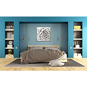 Paimuni Gray White Floral Succulent Plant Painting Modern Canvas Wall Art Printing with Embellishment Wall Decor Flower Pictures for Living Room Bathroom Bedroom Ready to Hang (24x24Inch)