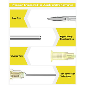 100Pcs 20G 1 Inch (25MM) Needle Luer Lock Industrial Accessories for Scientific Measuring, Refilling Liquid, Inks & Plant, Individual Package