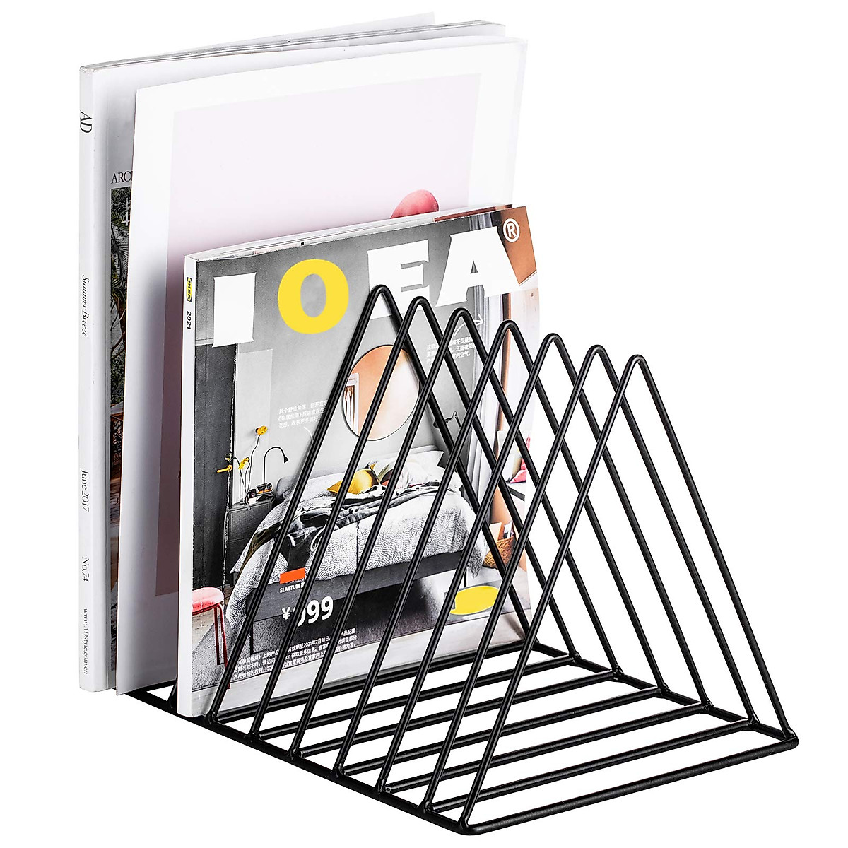 2 Pcs Magazine Holder,Desktop File Sorter Organizer Triangle Bookshelf Decor Home Office,Photography Props（Black）