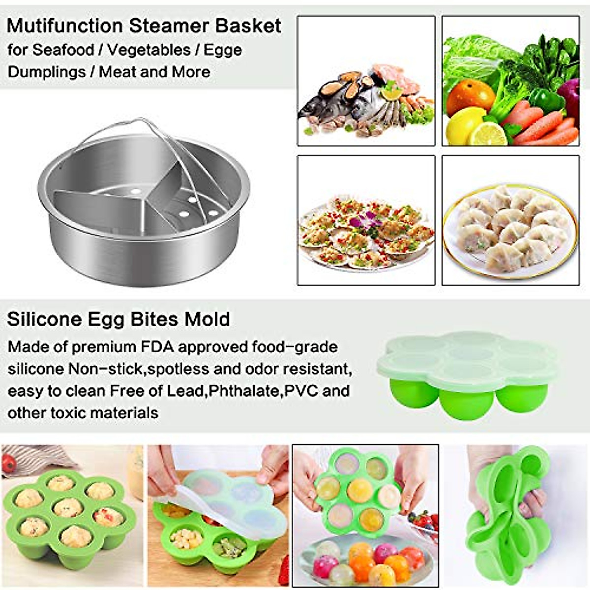 MIBOTE 98 Pcs Accessories Set for Instant Pot 5,6,8 Qt, 2 Steamer Baskets, Springform Pan, Egg Steamer Rack, Egg Bites Mold, Kitchen Tong, Silicone Pad, Oven Mitts, Cheat Sheet Magnet, and etc