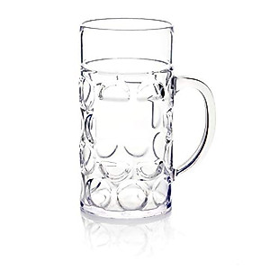 32oz Clear Plastic Beer Mug with Handle, Reusable, Dishwasher Safe, Plastic for Indoor/Outdoor Use, MADE IN USA