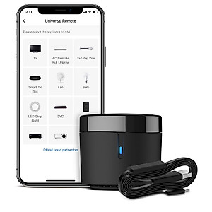 BroadLink RM4mini Smart Remote Hub with Sensor Cable -WiFi IR Blaster for TV Remote, Smart AC Controller, Works with Alexa/Google Home/IFTTT