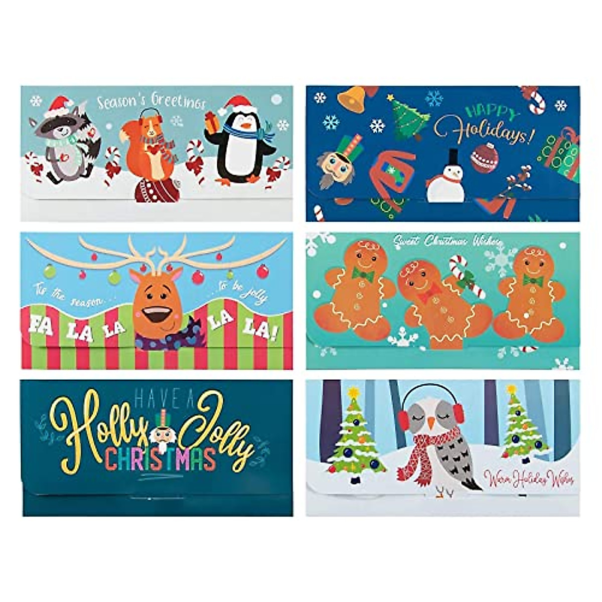 Sustainable Greetings 36 Pack Money Christmas Money Holder Cards with Envelopes, 6 Holiday Designs (7.25 x 3.5 In)