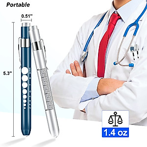 Opoway Nurse Penlight with Pupil Gauge LED Medical Pen Light for Nurses Doctors with Batteries Included 2ct, Silver and Blue