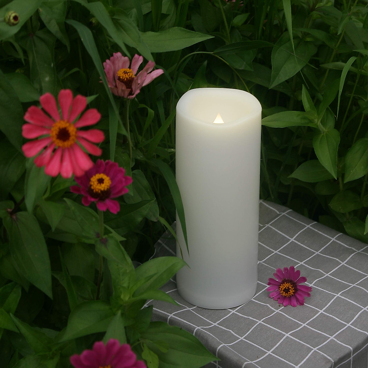 Outdoor Waterproof Large Flameless LED Candles with Remote Timer Battery Operated Plastic Big Pillar Candles for Garden Patio Home Wedding Party Decorations Flickering Electric Lights 4”x8” 2 Pack