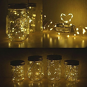Decorman Solar Mason Jar Lights, 6 Pack Waterproof Fairy Star Firefly Lids String Lights with 6 Hangers for Patio Yard Garden Party Wedding Christmas(Jars Not Included)