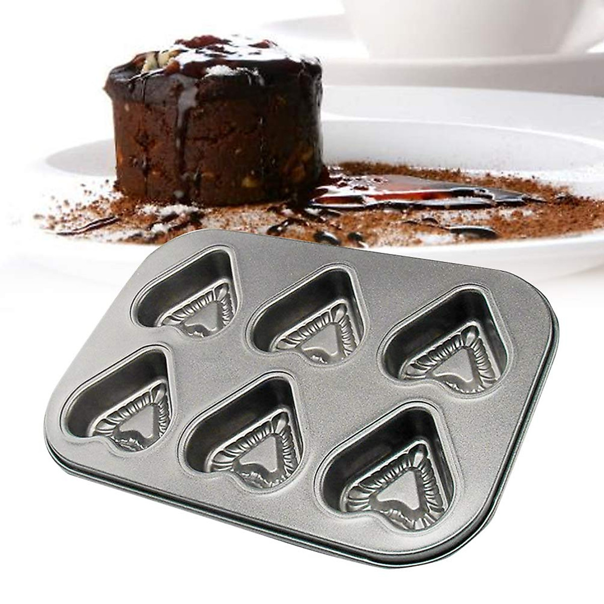 Luxshiny 6 Hole Metal Mini Cake Pan Muffin Baking Tray Pastry Heart Baking Tray Wedding Valentines Day Romantic Cupcake Tray