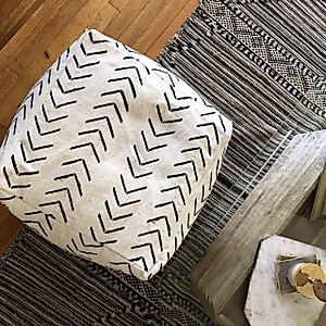 White Arrow Print Mudcloth Square Pouf