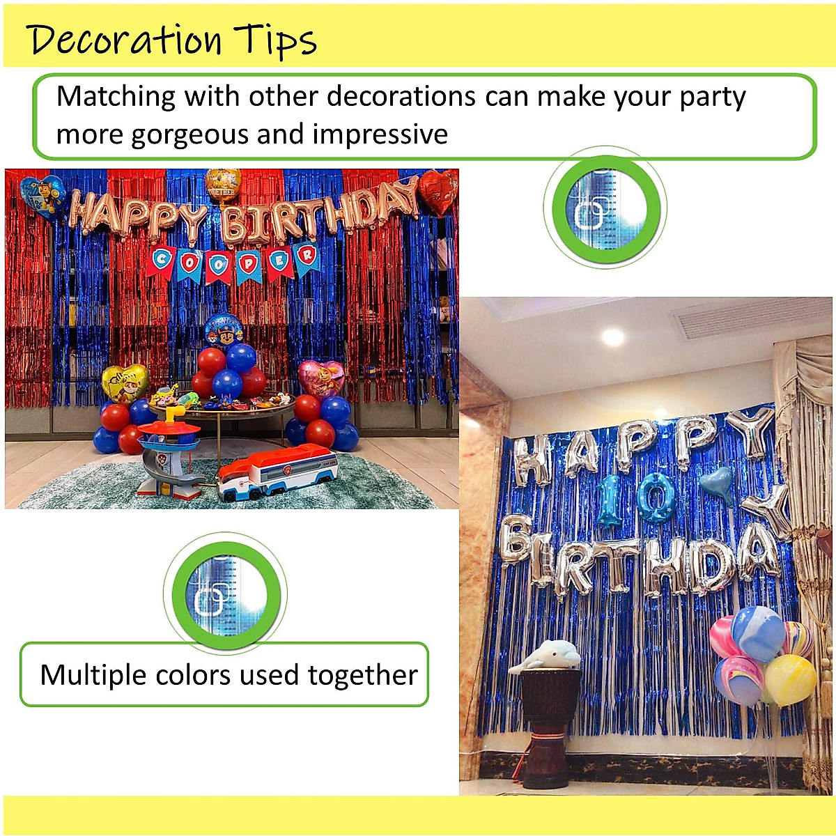 Buyuget 2 Pack Large 3.2 x 8.2 ft Blue Tinsel Foil Fringe Backdrop Curtain Party Decoration - Doorway Streamer Curtain Photo Backdrop for Birthday Wedding Engagement Party Decor