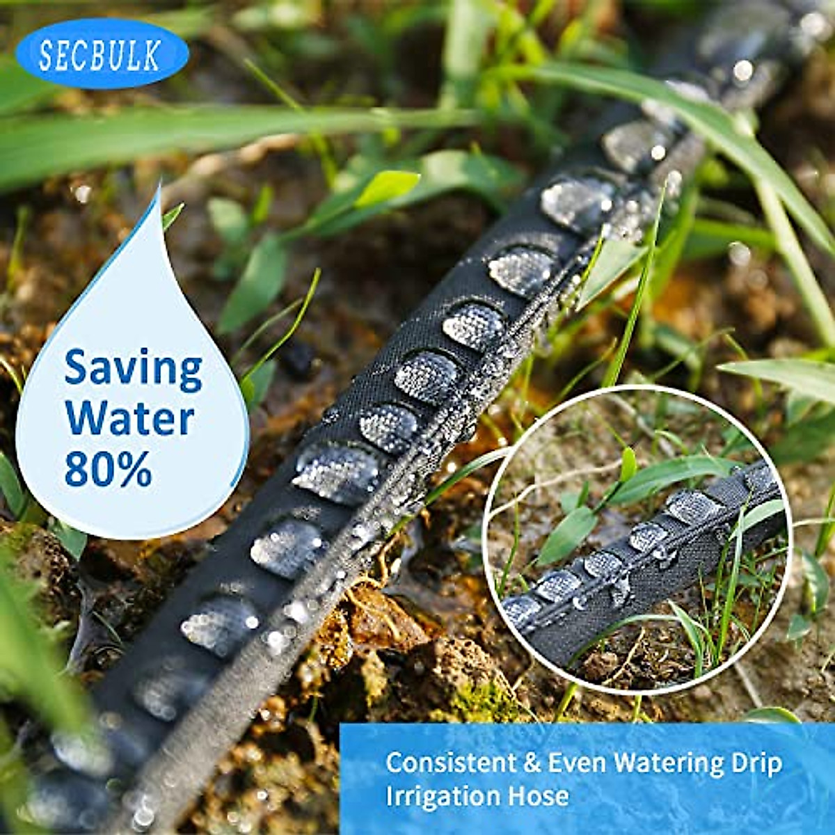 Secbulk Soaker Hose 100FT For Garden Beds 50ftX2 1/2" Drip Hose Linkable Consistent Irrigation Hose Save 80% Water, Leakproof Kink Free Double Layer Flat Soaker Hose for Garden Bed Foundation