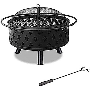 LEAYAN Garden Fire Pit Portable Grill Barbecue Rack Pits Fire Bowl with Handles,Removable Metal Fire Basket with Fire Fork, Patio Garden Multifunctional Fire Pit for Heating/BBQ for Camping